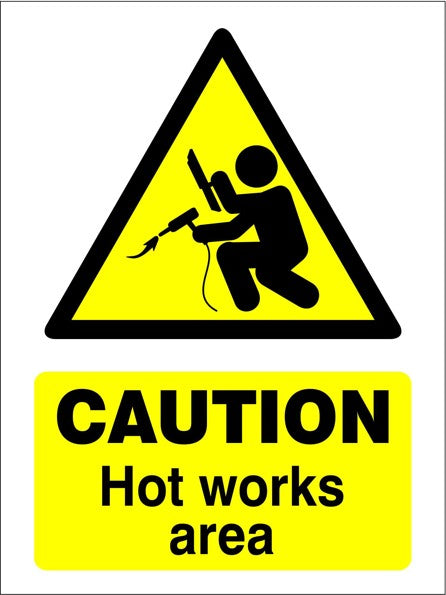 Caution : Hot works area safety sign (CAU147) | Safety Sign Online