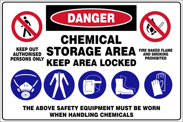 Danger : Chemical Storage Area. Keep area locked safety sign (DAN101)