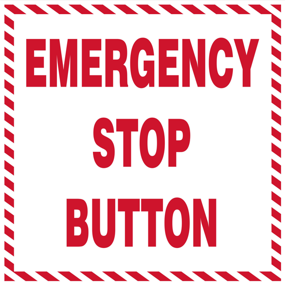 Emergency stop button with chevron border safety sign (ES15)290x290 mm ...