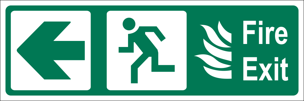 Arrow Left, Running man left with Fire Exit safety sign (IN44L)