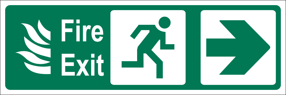 Arrow Right, Running man right with Fire Exit safety sign (IN44R)