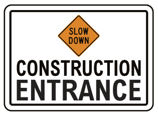 Slow down construction entrance safety sign (C85) | Safety Sign Online