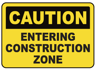 Caution : Entering Construction Zone safety sign (CAU015)300x400 mm ...