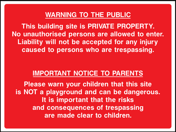 Warning to the public safety sign (CONS0082) | Safety Sign Online