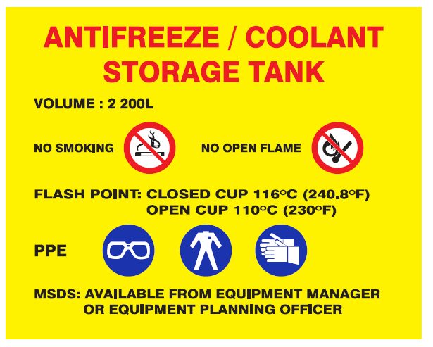 Antifreeze / Coolant Storage Tank Safety Sticker| Safety Sign Online