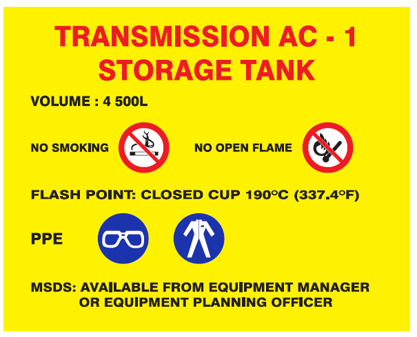 Transmission AC-1 Storage Tank safety sticker (MI36) | Safety Sign Online
